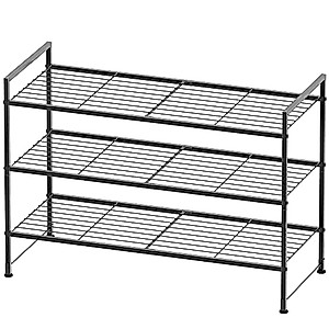Simple Houseware 3-Tier Stackable Shoe Rack Storage Shelf, Black