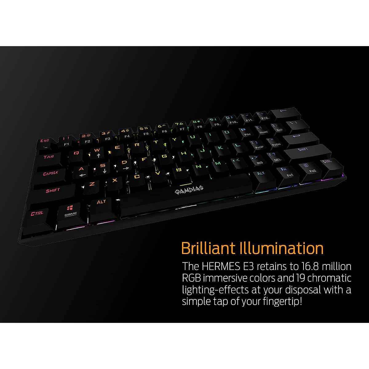 GAMDIAS Hermes E3 RGB Mechanical Gaming Keyboard Blue Switch with 19 Built-in Lighting Effects Certified Optical Switches and N-Key Rollover & Anti-Ghosting Functionality (Hermes E3 Black)