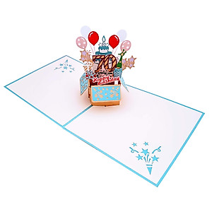 iGifts And Cards Happy 70th Blue Birthday Party Box 3D Pop Up Greeting Card – Seventy, Awesome, Balloons, Unique, Celebration, Feliz Cumpleaños, Fun, Festive