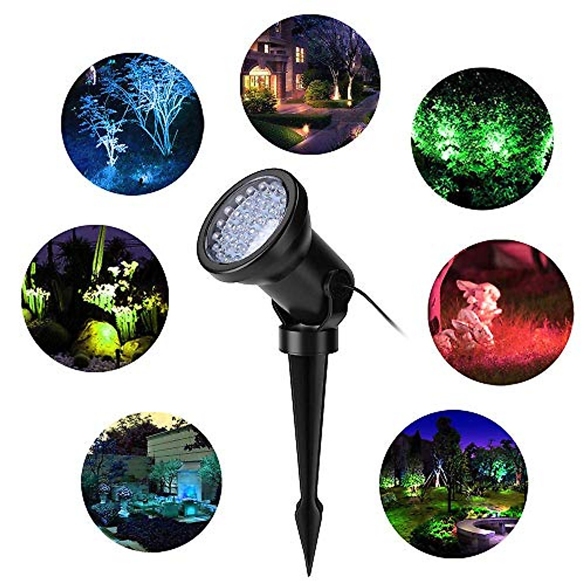 Garden Spotlights, IP66 Waterproof 36 LEDs Multi Colored Landscape Lights RGB Remote Control Outdoor Spotlights with Spiked Stand for Garden Yard Patio Lawn House Flag Tree Statue Pathway - Set of 2