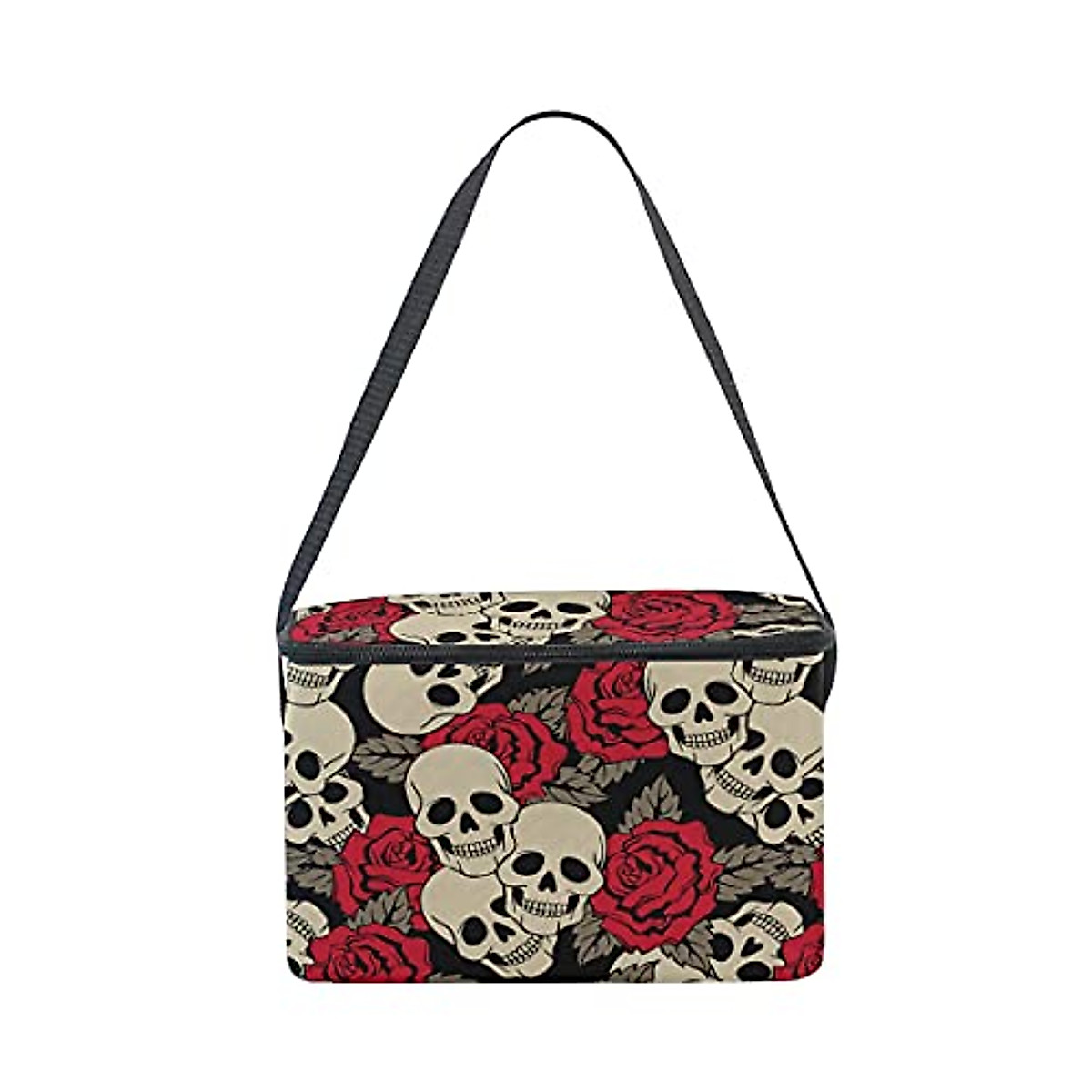 susiyo Vintage Skull Red Rose Lunch Box, Large Reusable Insulated Lunch Bag Cooler Tote for Office Picnic