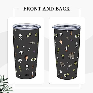 20oz Tumbler Halloween Skull Bat Cat Double Wall Vacuum Insulated Coffee Mug with Lid and Metal Straw Brush Reusable Stainless Steel Water Bottle Travel Cup Gifts for Car Ice Drinks Hot Beverage
