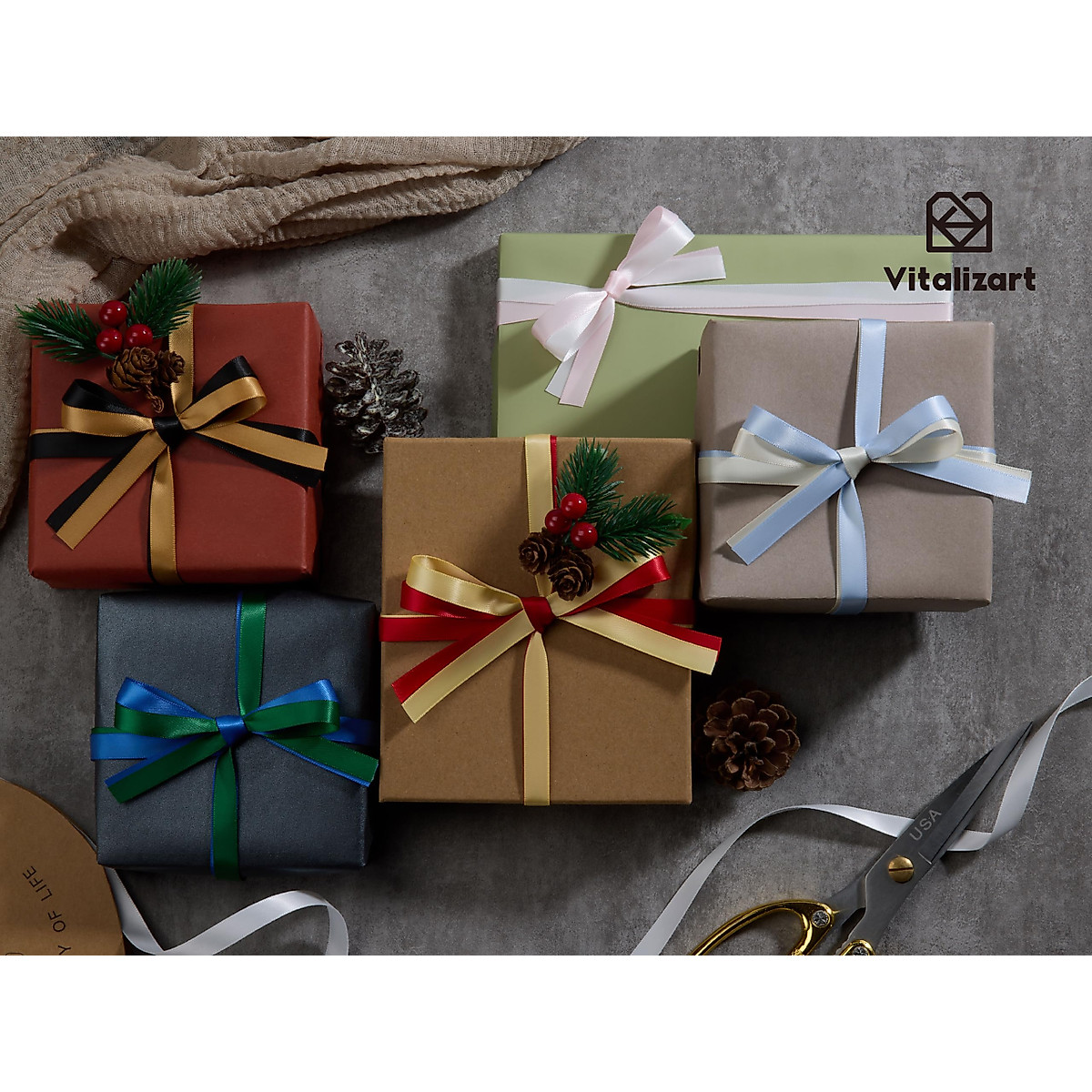 Vitalizart Black Ribbon for Gift Wrapping 3/8" x 100Yd Double Face Continuous Functional Satin Ribbon for Crafts Silk Like Fabric Flower Bouquet Birthday Party Decorations Bridal Shower Wreath Hair