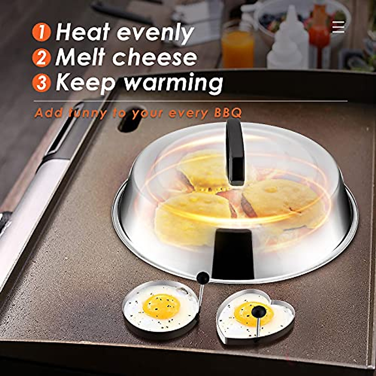 12In Cheese Melting Dome & 8x4In Cast Iron Grill Press, HaSteeL Stainless Steel Basting Cover with Heavy Duty Burger Bacon Press, Griddle Accessories for Teppanyaki Flat Top Stovetop Indoor & Outdoor