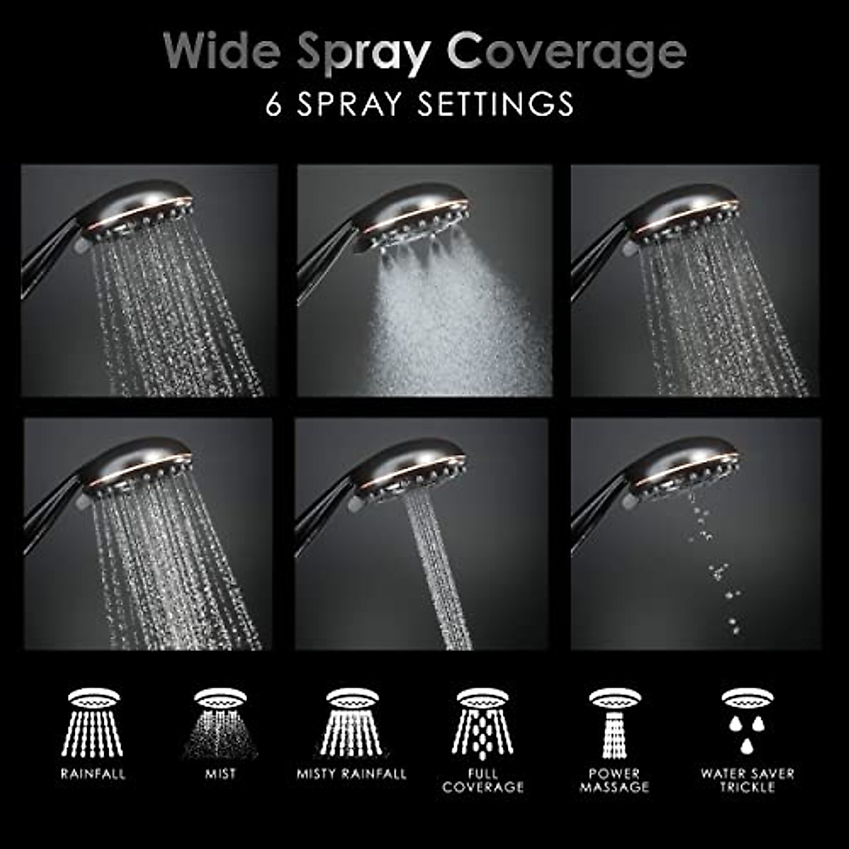 Aquarius Mist Handheld Oil Rubbed Bronze Shower Heads with Handheld Spray and Hose (Extra Long) Spa Grade High Pressure Showerhead wand With 6 Spray Settings – Adjustable Mount Holder & Teflon Tape