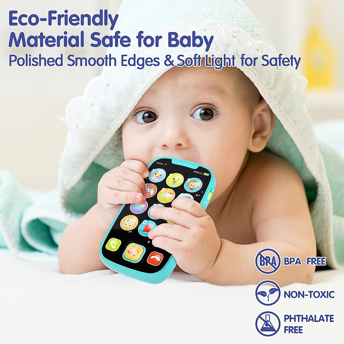 Toys for 1 Year Old Boy Toys, 15 Functions Phone Baby Toys 6-12 Months, Baby Cell Phone Toy 12-18 Months, Learning Toys for Toddlers 1-3, Easter Basket Stuffers - Cyan