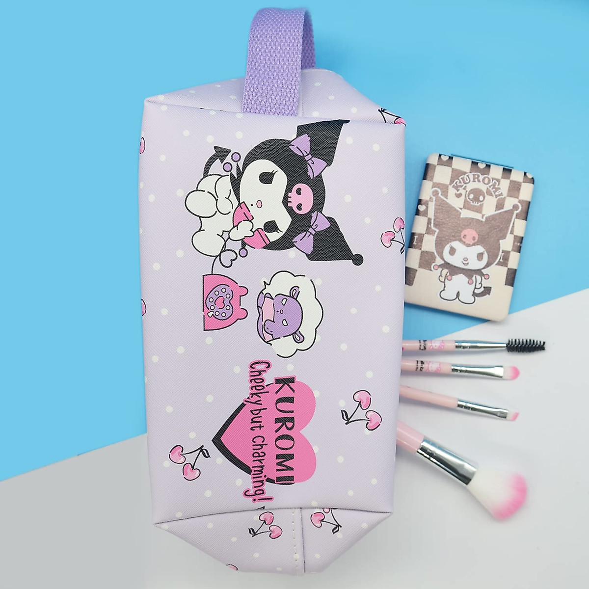 Kumi Travel Cosmetic Bag, Large Capacity Cartoon Cosmetic Pouch Makeup Bag with Zipper, PU Travel Toiletry Bag Makeup Accessories Organizer, Foldable Storage Bags Makeup Pouch for Women Girls