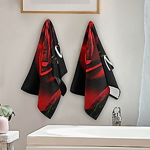 Red Rose Flower Close Up Custom Towels Set of 2 Hand Towel Personalized Name Face Towel Soft Dish Towels for Gym Bath Kitchen Decor 28x14 Inches