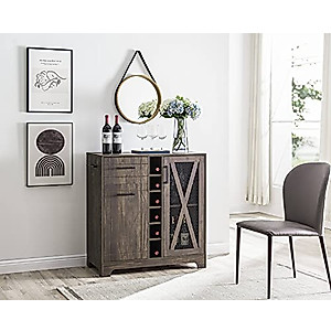 Home Source Oak Bar Cabinet with Wire Mesh Doors