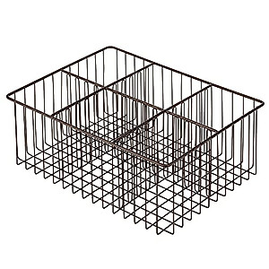 mDesign Farmhouse Decor Metal Wire Food Organizer Storage Bin Baskets for Kitchen Cabinets, Pantry, Bathroom, Laundry Room, Closets, Garage, 6 Sections - Bronze