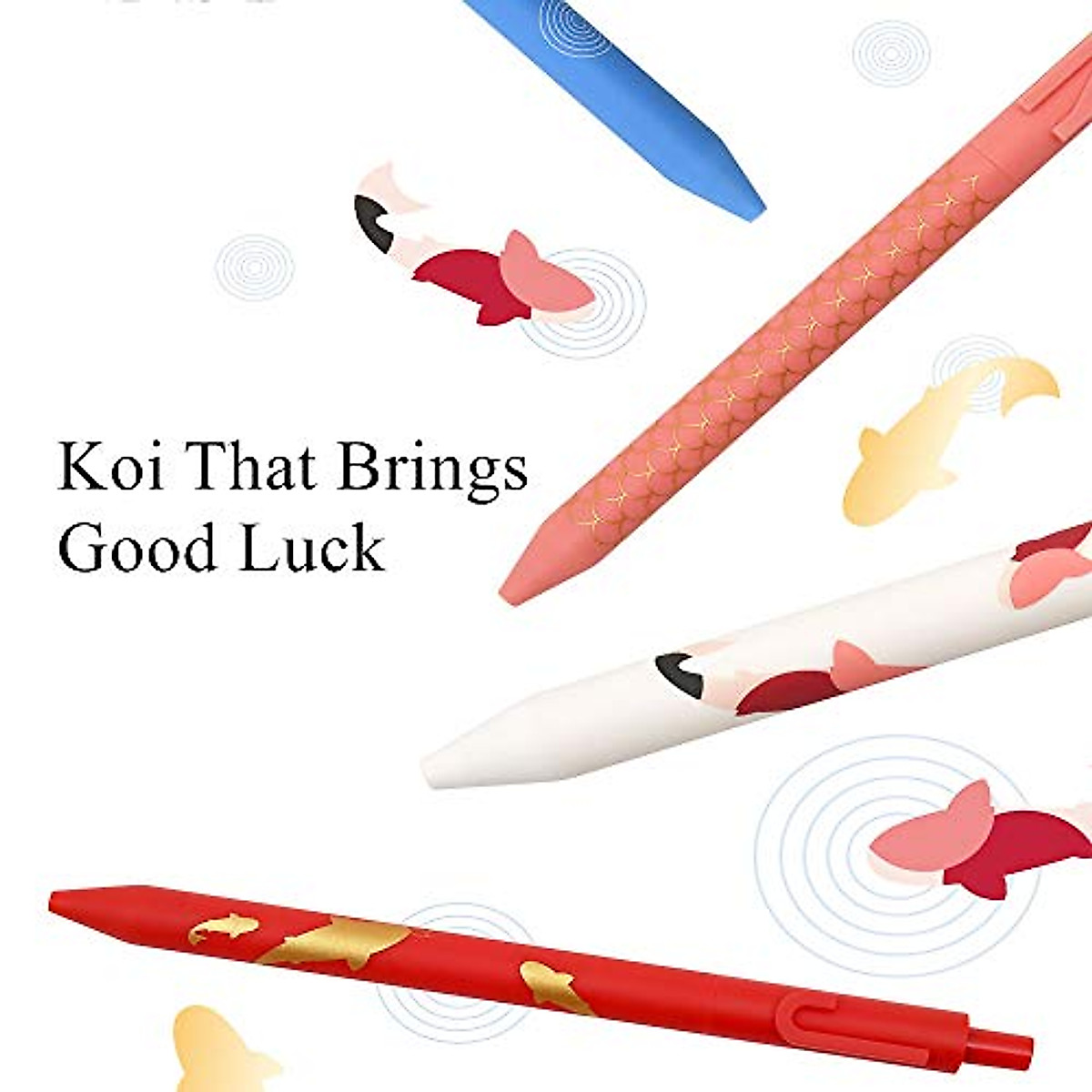 Cute Refillable Ballpoint Pens Black Ink for Journaling Writing Quick Dry Gel Ink Pens 0.5mm Assorted Patterns for Girls Women (Koi 5 PCS)