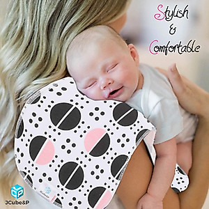 JCUBE&P Girl Burp Cloths - Organic Cotton & Fleece Burp Clothes - Soft & Absorbent Curvy Burp Rags - 5-Pack Contoured Set Burp Towels - Newborns & Infants Girl Burpy Cloths (Grace)