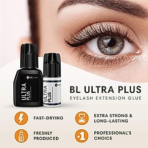 BL Lashes (Blink) Ultra Plus Extra Strong Eyelash Extension Glue | 2-3 Sec Drying | 7 Weeks Great Retention | Black Adhesive | Long Lasting | Professional Supplies (10g)