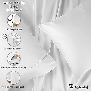 URBANHUT 400 TC Egyptian Cotton Sheets King Size, Sateen Weave Luxury Bedsheets for King Size Bed, 4 pc Bed Sheets Set, Cooling Sheets, with 16" Elasticized Deep Pockets, Hotel Sheets - White