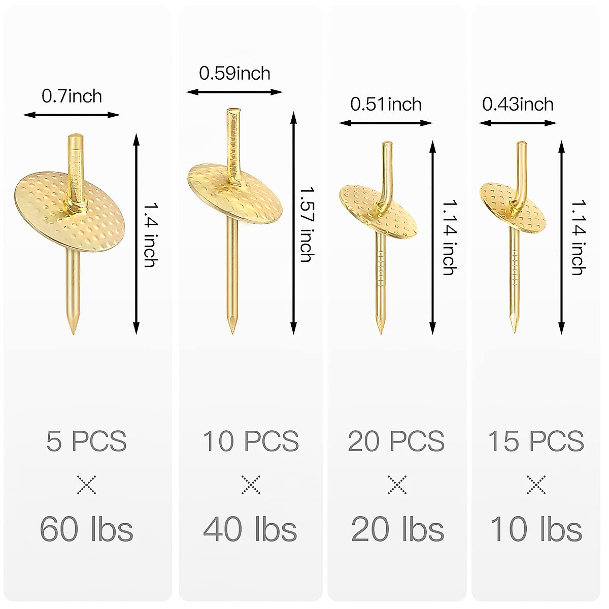 Picture Hanging Nails, Hommie Picture Hangers with10-60 lbs 50PCS Picture Hangers Hardware kit One Step Picture Hangers Nails for Drywall, Picture Frame, Canvas, Mirror Hanging Decoration