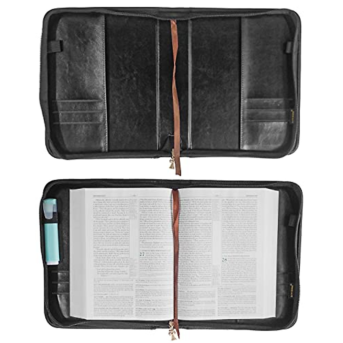 ROTCROSS Bible Cover,Blue Faux Leather Classic Bible Bag,Study Bible Case with 6 Highlighters-Original Design Bible Bag Bible Case for Men Women Father