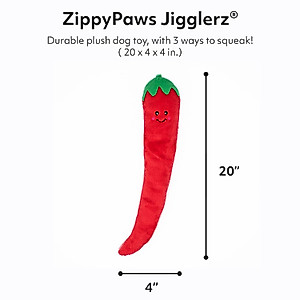 ZippyPaws Jigglerz - Zippy Paws Dog Toy for Large and Small Dogs, Squeaky Plush Tug Toy with No Stuffing, Squeaky Veggie Themed Interactive Dog Toys with Crinkle Head and Tail, Pepper