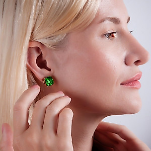 Large Stud Earrings for Women - Big Stud Earrings for Women, Square Emerald Green Earrings For Women, Simulated Green Emerald Earrings for Women, Green Stud Earrings for Women, Green Stone Earrings