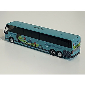 Prevost X345 Greyhound Diecast Bus 1:87-HO Scale Iconic Replicas Go Far Livery-Special Edition New in The Box, Green