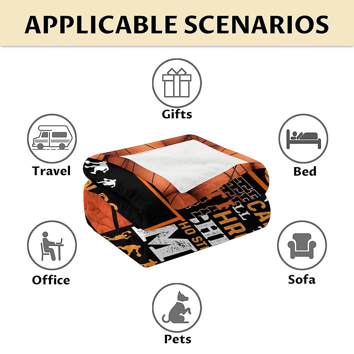 Personalized Basketball Blanket with Name - Soft, Plush & Warm - 40x30 Inches Small Blanket for Office, Chair - Brown Sports Throw Blanket Gifts for Boys, Girls