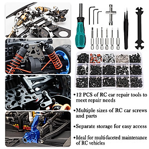 RC Car Stand and 532PCS RC Screw Kit Universal RC Tools Kit RC Car Repair Work Stand Portable RC Repair Work Station and RC Car Screws Set for 1/8 1/10 1/12 1/16 Scale RC Car