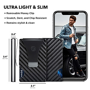 Suavell Slim Metal Wallet for Men - Minimalist Tactical Wallet - RFID Blocking Card Holder w Money Clip - Thin, Smart Wallet - Front Pocket Wallet - Aluminum Credit Card Holder (Black Element 2.0)