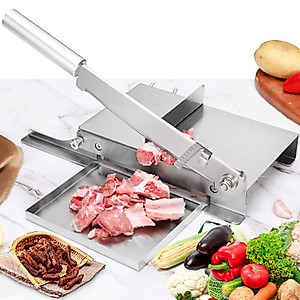 Moongiantgo Biltong Slicer Manual Meat Slicer Cutter with Scale Stainless Steel Cutting Machine Hand Herb Root Slicer for Salami Ham Bacon Vegetables Deli Ginseng Fish (KD0270)