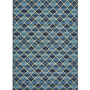 Unique Loom Outdoor Trellis Collection Area Rug - Eden Trellis (8' x 11' 4" Rectangle, Blue/ Beige)
