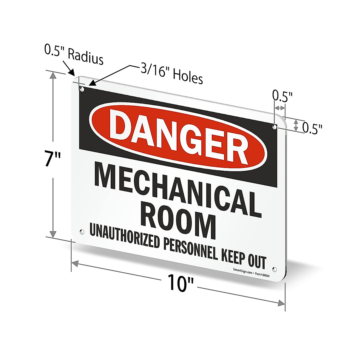 SmartSign 7 x 10 inch “Danger - Mechanical Room, Unauthorized Personnel Keep Out” OSHA Sign, Digital Printing, 55 mil HDPE Plastic, Red, Black and White
