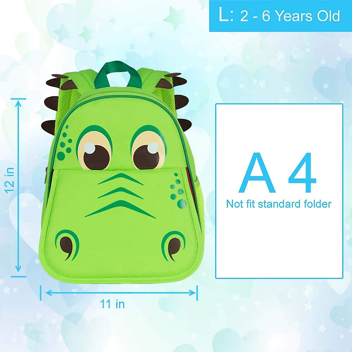 gxtvo Dinosaur Backpack for Boys, Toddler Kids Preschool Bookbag, 12" Cute Cartoon Animal Schoolbag