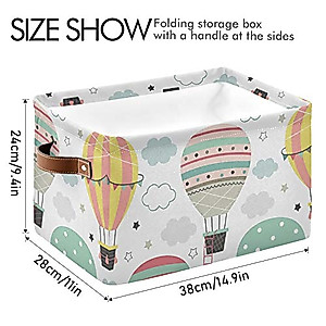 susiyo Large Foldable Storage Bin Hot Air Balloon Flying Fabric Storage Baskets Collapsible Decorative Baskets Organizing Basket Bin with PU Handles for Shelves Home Closet Bedroom Living Room-2Pack