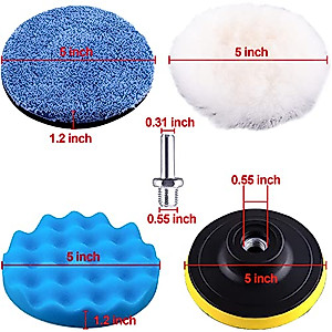 SIQUK 13 Pieces Buffing Pads 5 Inch Car Polishing Pad Kit Foam Polish Pads Wax Buffer Polisher Attachment for Drill