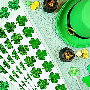Whaline 800Pcs Shamrock Shape Glitter Stickers St. Patrick's Day Holographic Stickers Lucky Clover Shinny Label Tag Self-Adhesive Stickers for Irish Holiday Party Boxes Cards Seal Envelopes