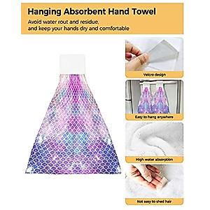 Fangship Hanging Kitchen Towel with Loop 2 Pack Beautiful Dreamy Pink Mermaid Scales Soft Dish Towels Tie Towel Tea Towels Washcloth for Bathroom Home