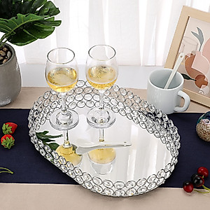 Hipiwe Crystal Vanity Tray, Mirrored Dresser Perfume Trays for Makeup Tray Cosmetic Skin Care Storage, Jewelry Trinket Organizer Tray for Bathroom Countertop Home Decor, Large