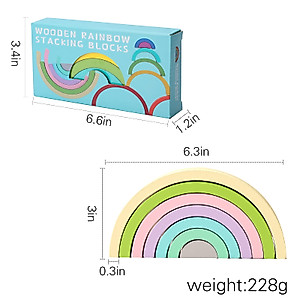 Wooden Rainbow Stacker Nesting Puzzle Blocks, 7pcs Wooden Sorting & Stacking Toys for Toddlers, Building Blocks Set Early Educational Montessori Matching Toys for Preschool Boys Girls