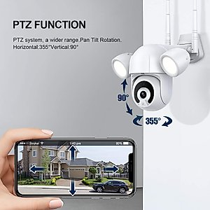 EVERSECU 2K 3Mp Tuya Smart Life Floodlight Outdoor WiFi IP PTZ Security Camera Weatherproof, Motion-Activated Spotlights &Auto-Tracking, Color Night Vision, 2-Way Audio, Work with Alexa & Google Home