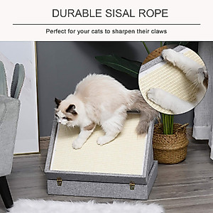 PawHut Cat House Foldable 2 in 1 Design Condo Pet Bed with Removable Washable Cushions Scratching Pad, Grey