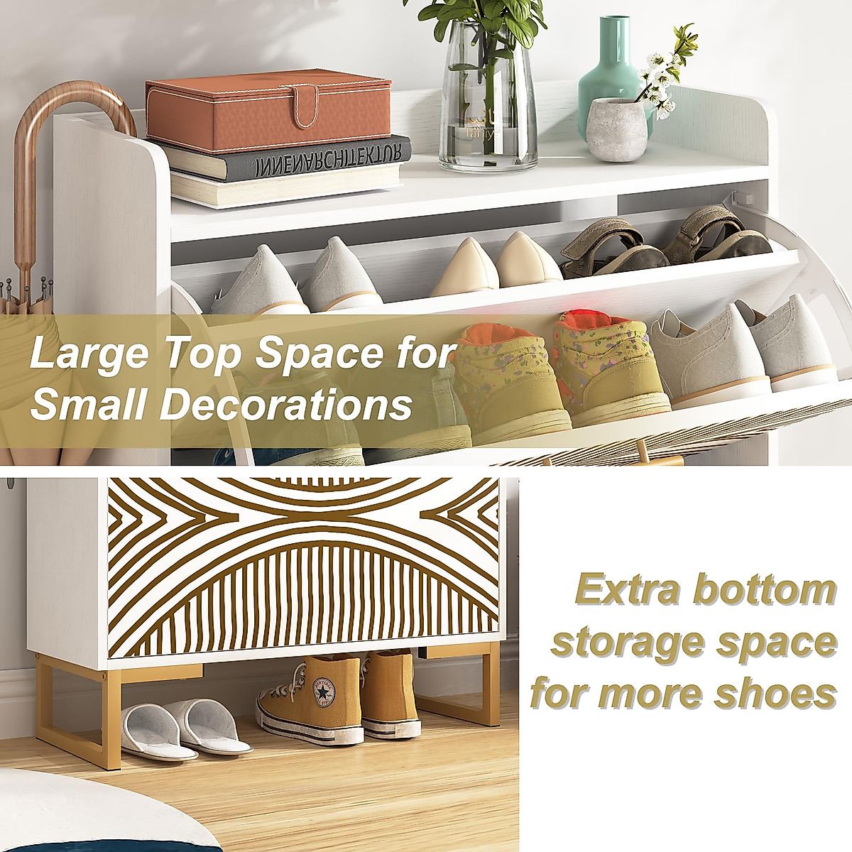 VERYKE Shoe Cabinet for Entryway,Slim Hidden Shoe Storage Cabinet with 3 Flip Drawers,Narrow Shoe Rack Cabinet, Wood Shoe Organizer Cabinet for Entryway