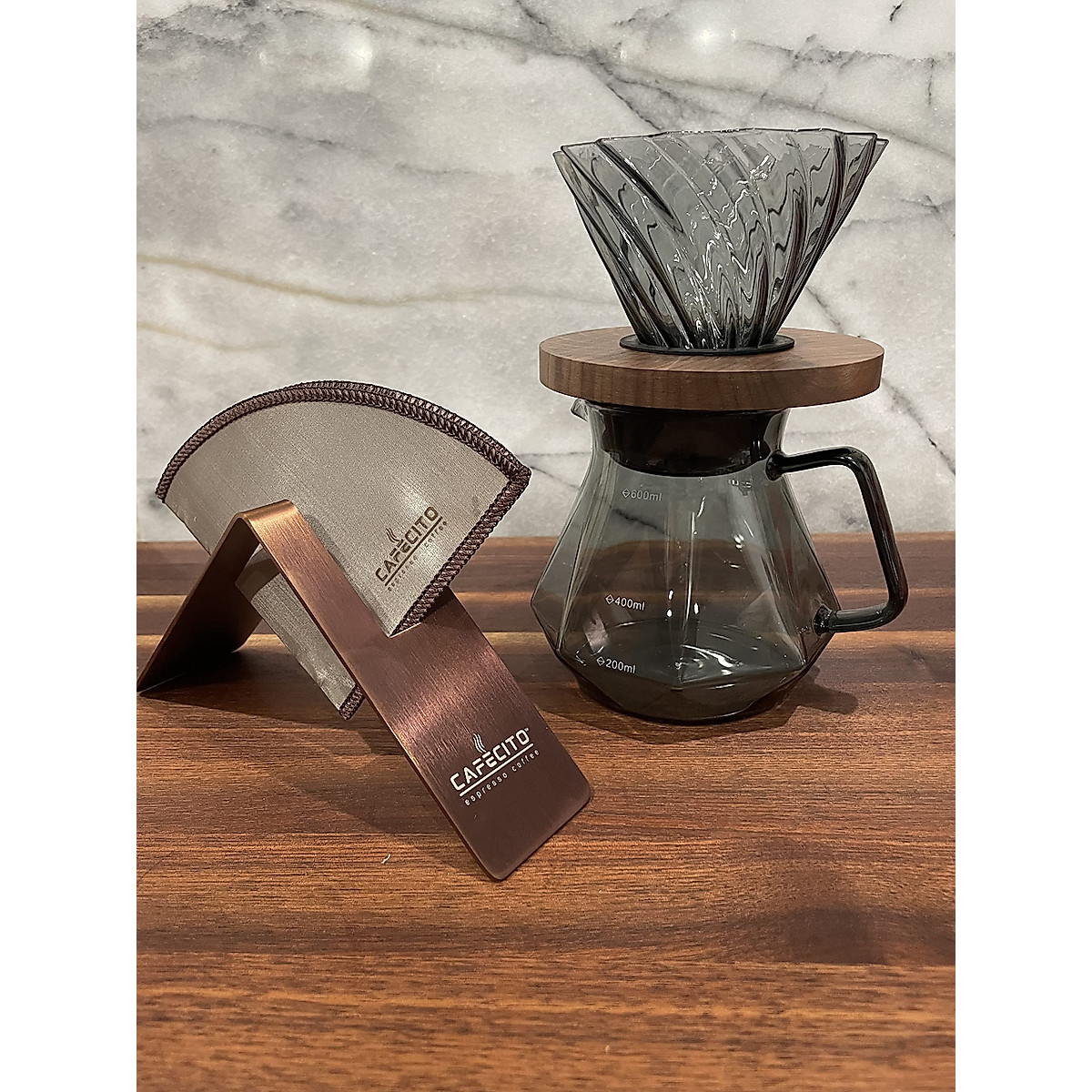 Cafecito Personal Pour Over Glass Coffee Carafe Set 20 oz | Glass Coffee Maker Carafe Dripper Brewer Cafecito Filter Included | Coffee Lover Gift Set
