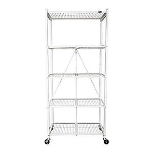 Origami 5-Shelf Foldable Storage Shelves for Garage Kitchen Home Closet, Metal Wire, Collapsible Organizer Rack, Holds up to 1000 pounds, Powder-Coated Steel, Heavy Duty | White