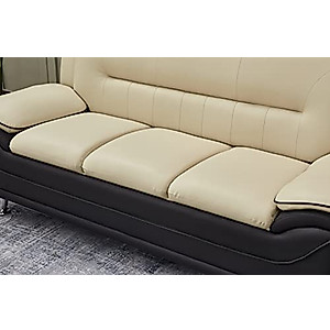 Kingway Faux Leather Living Room Sofas, 6 SEAT, Beige/Black