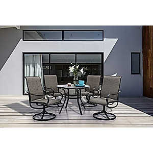 PHI VILLA Patio Dining Set 5 Piece, 4 Swivel Patio Chairs and 1 Round Metal Table with 1.57" Umbrella Hole, All Weather Resistant for Lawn Garden