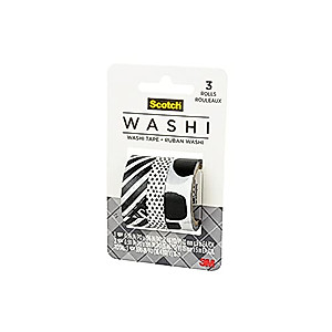Scotch Washi Tape, Black and White Pattern Design, 3 Rolls, Assorted Sizes, Great for Bullet Journaling, Scrapbooking and DIY Décor (C1017-3-P39)