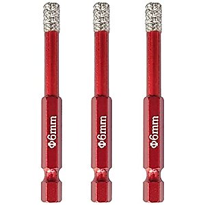 Superior Diamond Tools Dry Diamond Drill Bits - 3pcs 1/4'' (6mm) Quick Change Hex Shank - Diamond Hole Saw for Ceramic Porcelain Granite Marble - Tile Drill Bit - Diamond Drill Bits for Stone