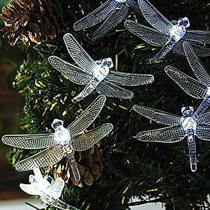 AMZSTAR Solar Powered String Lights Waterproof,19.7ft 8 Modes 30LED Dragonfly Fairy Lights Decorative Lighting for Indoor/Outdoor Home Garden Lawn Fence Patio Party (White)