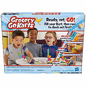 Grocery Go Karts Board Game for Preschoolers and Kids Ages 4 and Up, Building Game with Mini Groceries, Preschool Games for 2-4 Players