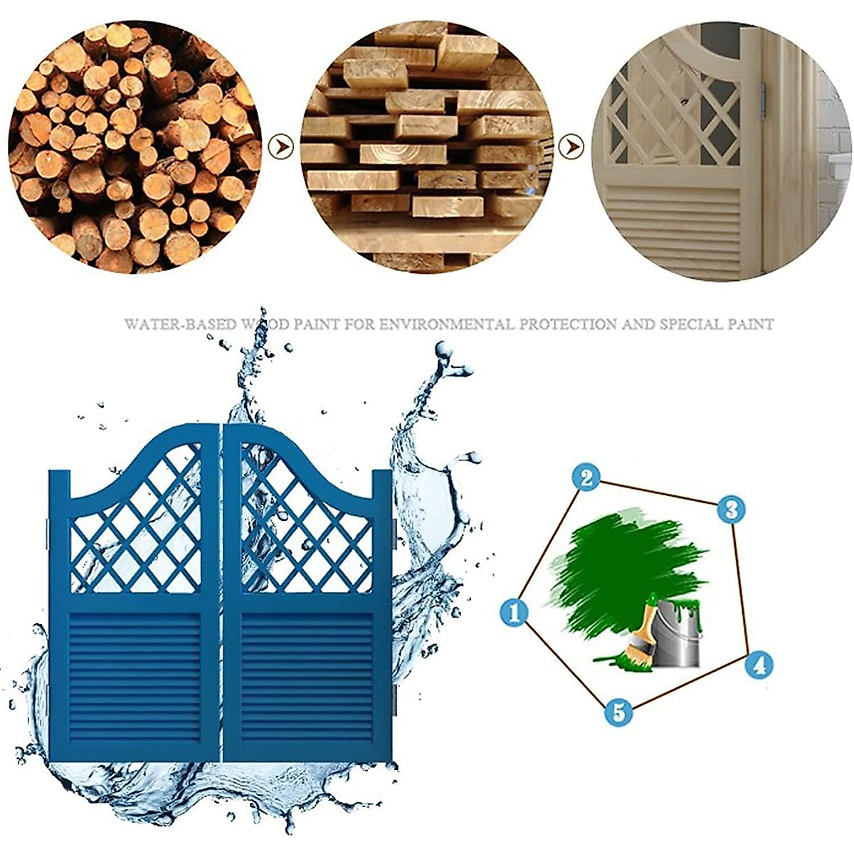 ZSPINJIA Outdoor Fence Gate，Retro Swinging Doors Cafe Doors,Interior Premade Louvered Solid Wood Saloon Swing Door,Bar Kitchen Hallway Entrance Partition Door (Size : W80xH100cm(31x39in))