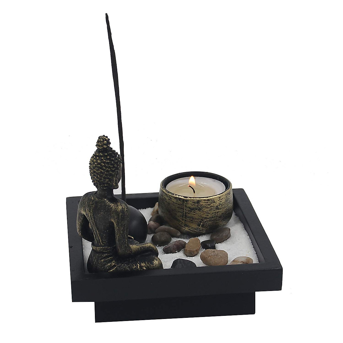 DharmaObjects Mini Zen Garden Buddha Statue Candle and Incense Holder Complete Set Home Décor Gift