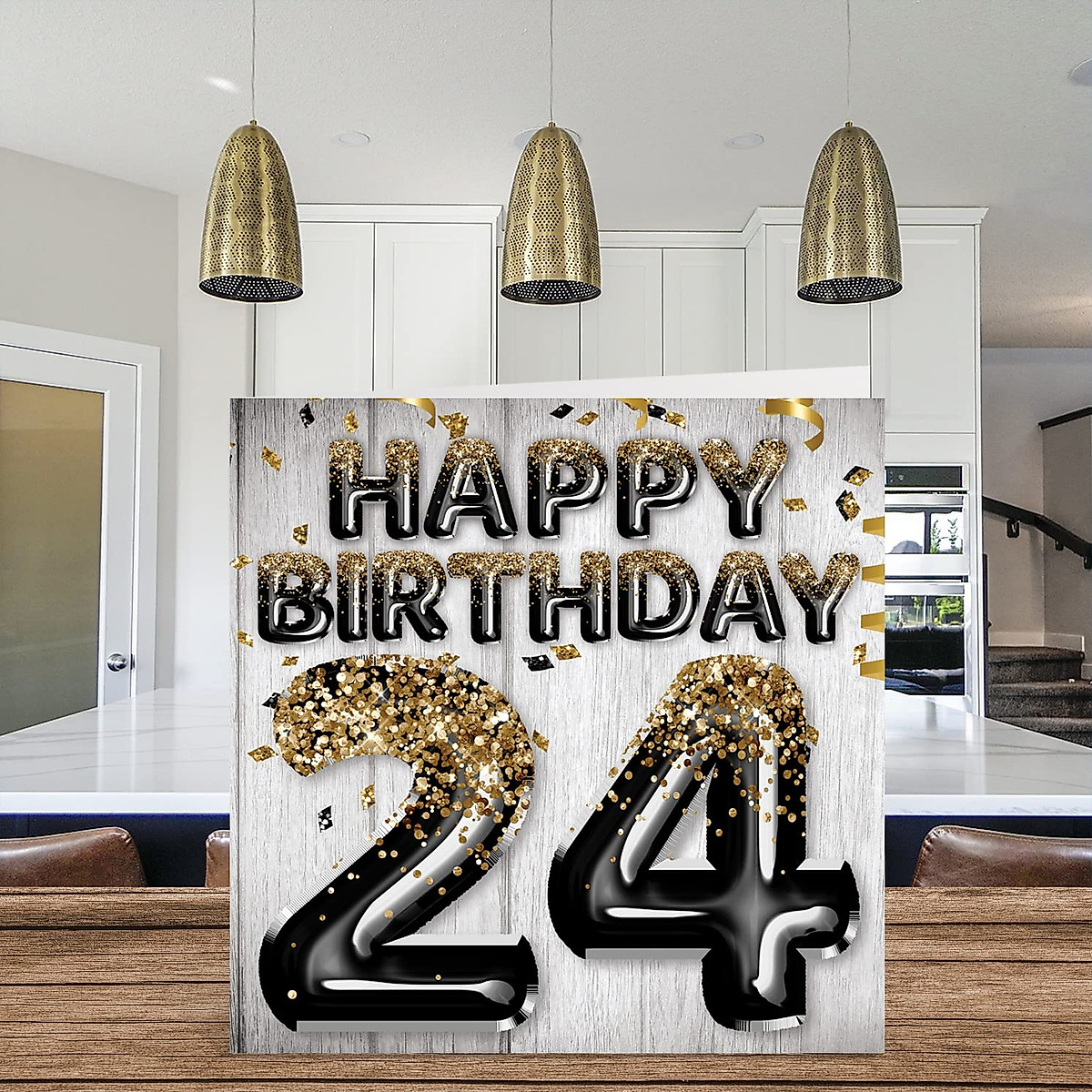 Stuff4 24th Birthday Card for Men - Black & Gold Glitter Balloons - Happy Birthday Cards for 24 Year Old Man Son Brother Uncle Cousin, 5.7 x 5.7 Inch Twenty-Four Twenty-Fourth Greeting Cards Gift